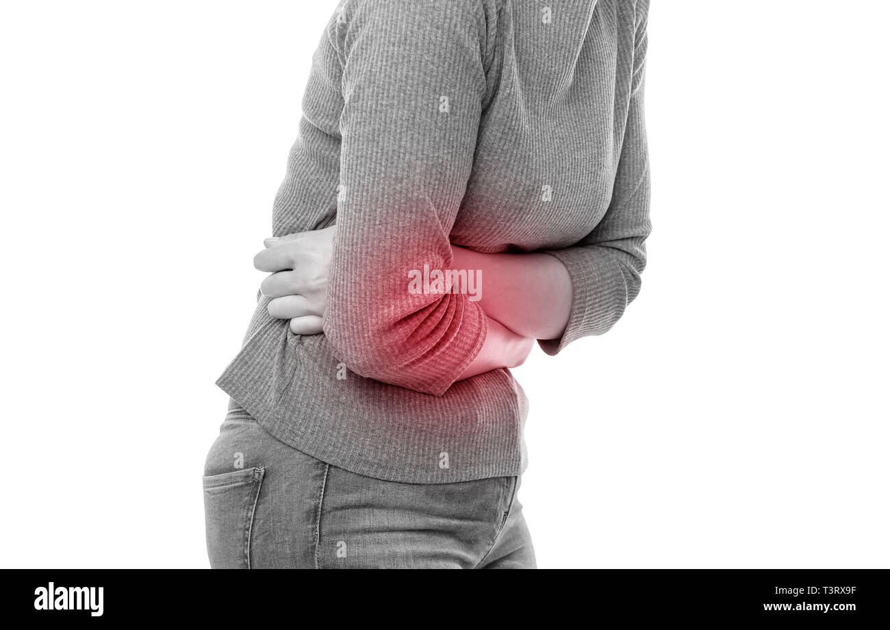 Figure of a woman in pain in the body on a white background Stock Photo ...