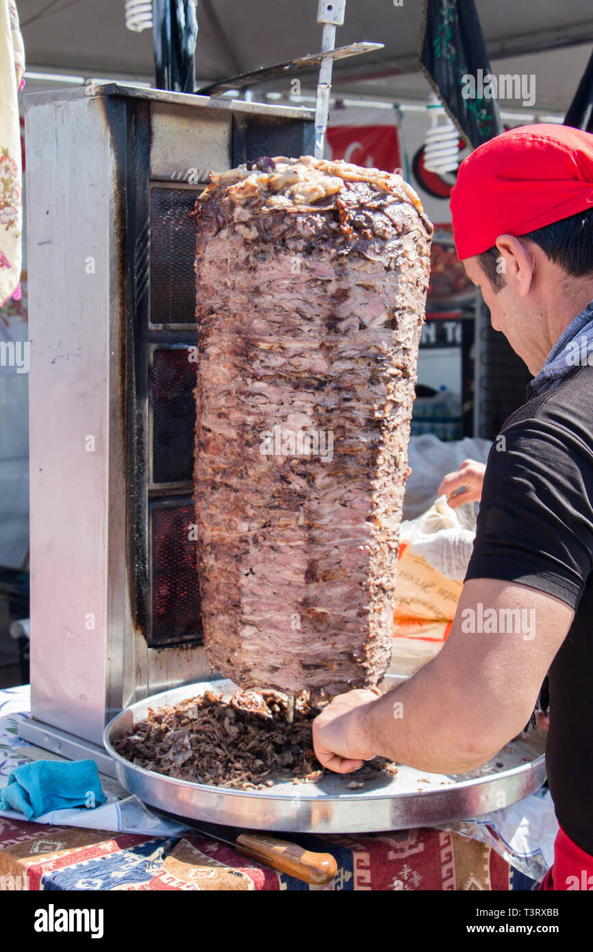Traditional Turkish Doner Kebab on pole Stock Photo - Alamy