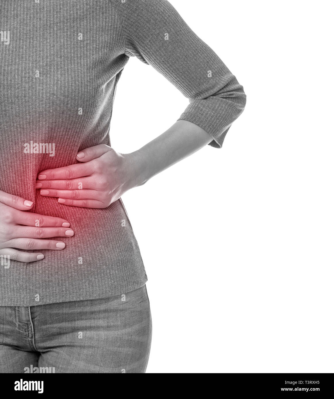 Figure of a woman in pain in the body on a white background Stock Photo ...