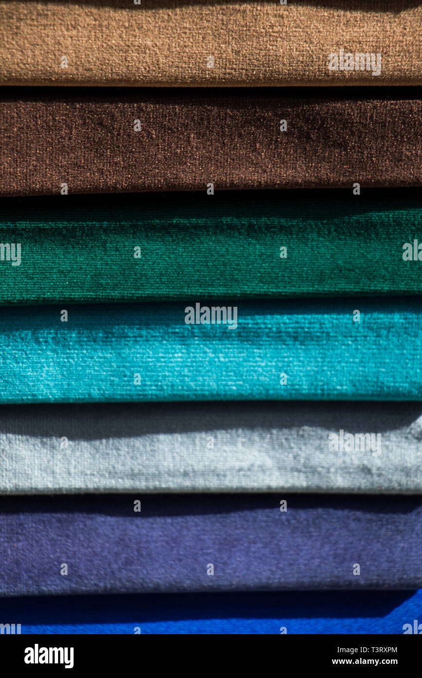Examples of colorful fabric of various color and type Stock Photo - Alamy