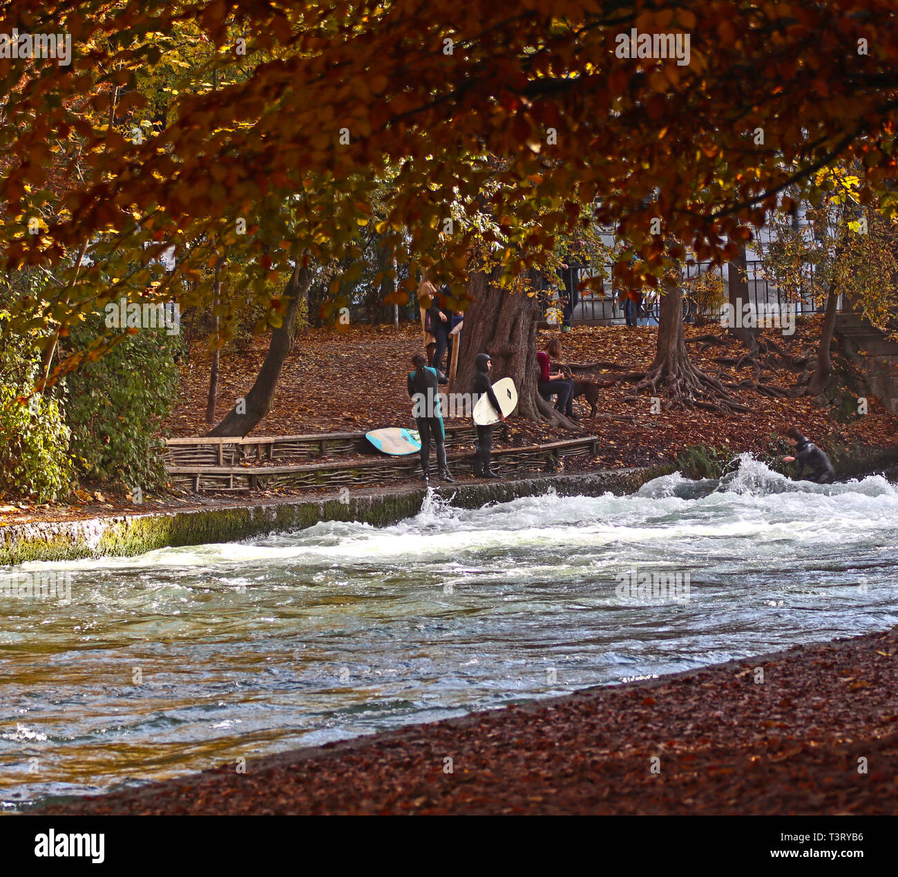 MUNICH, GERMANY - NOVEMBER 7, 2018 - Munich, surfers ride the ...