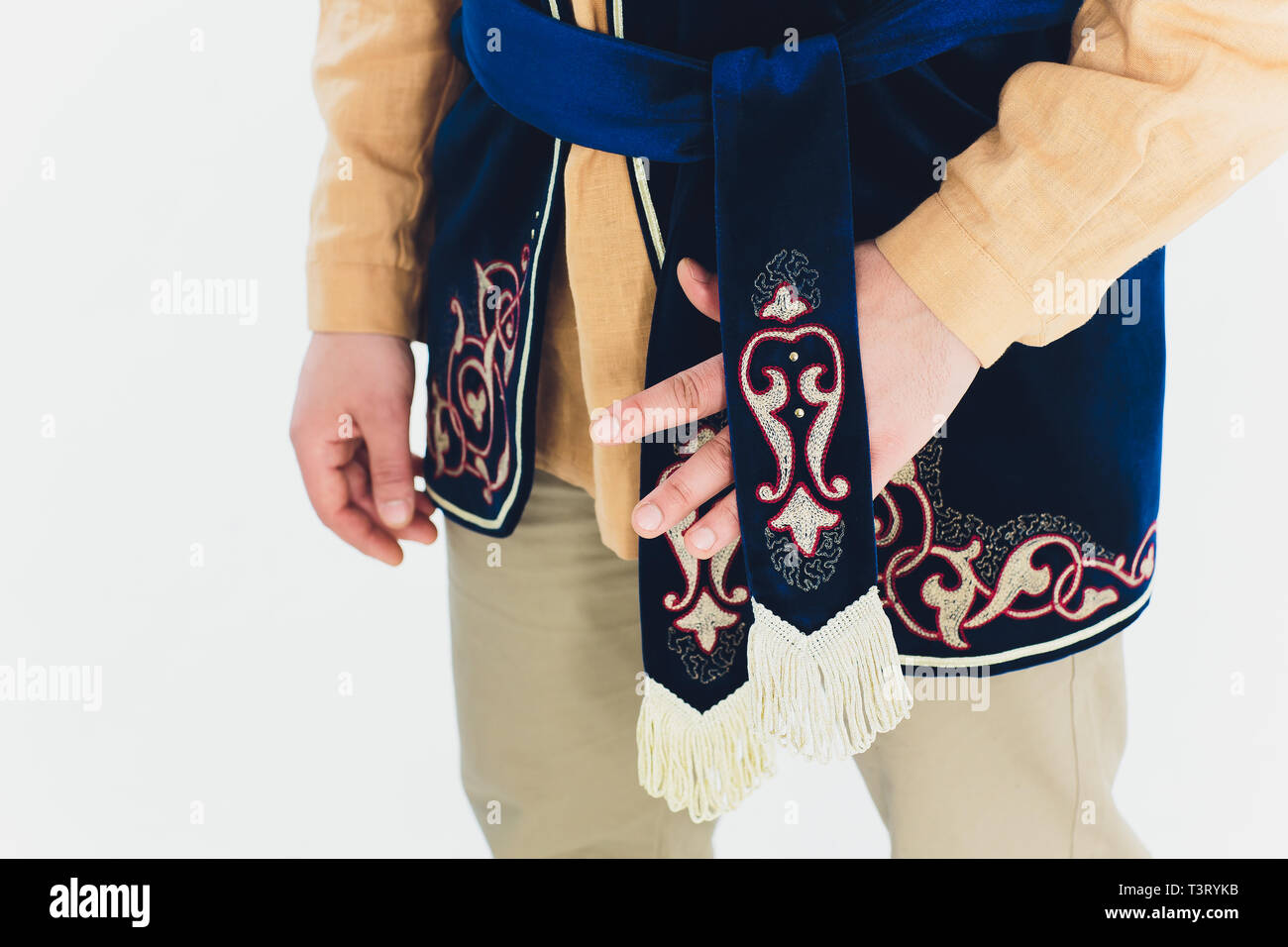 national Bashkir costumes. peoples of Russia. Tatars on white ...