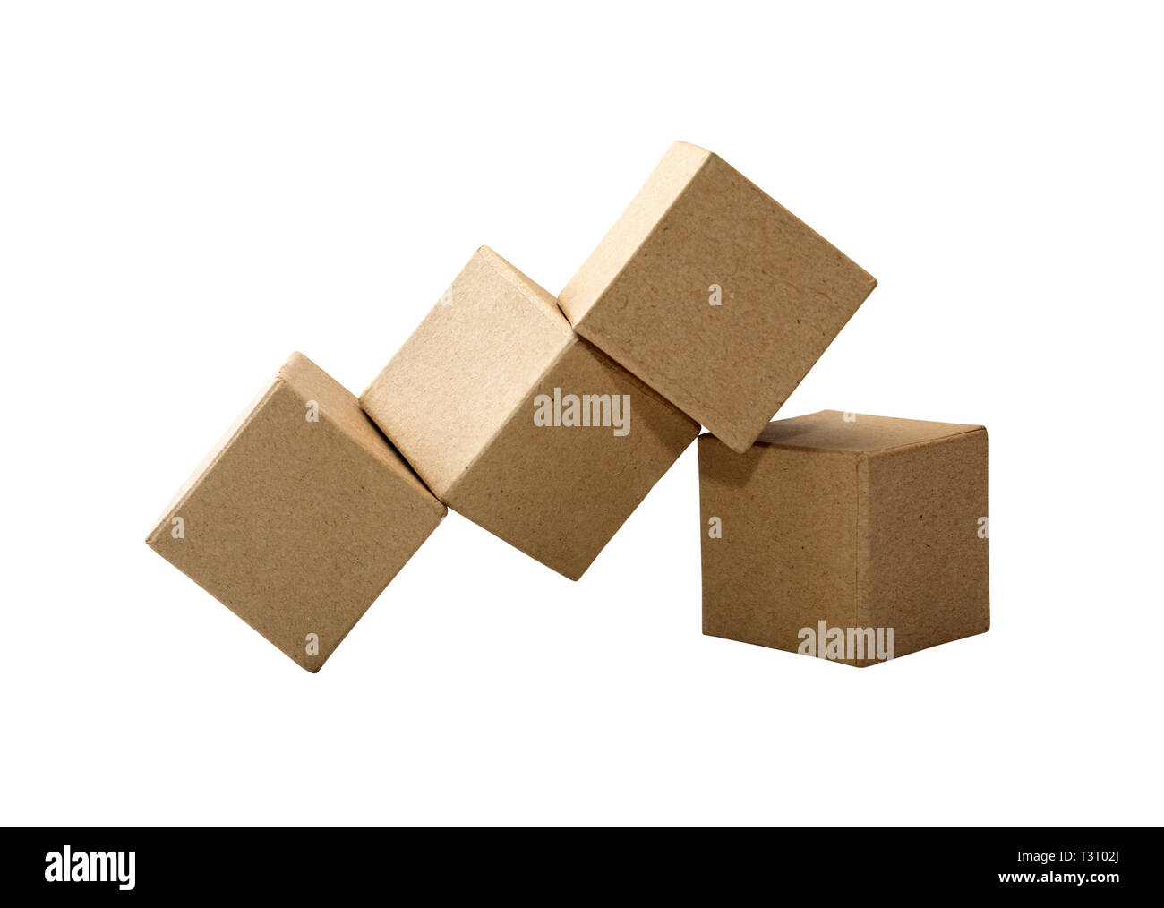 Set of brown cardboard cubes isolated on white background with clipping ...