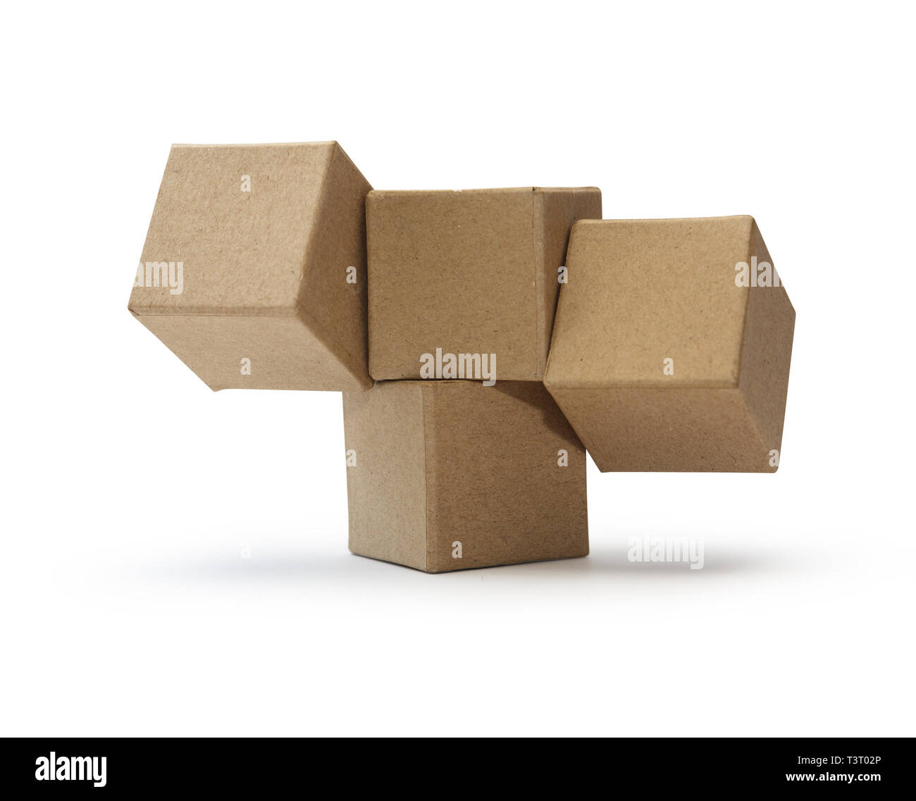 Set of brown cardboard cubes isolated on white background with clipping ...