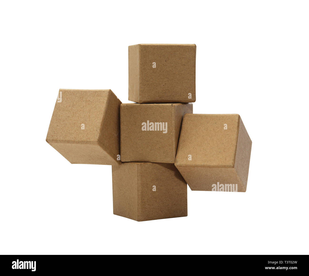 Set of brown cardboard cubes isolated on white background with clipping ...
