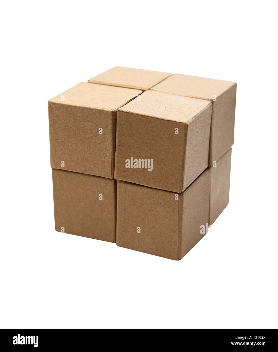 Set of brown cardboard cubes isolated on white background with clipping ...