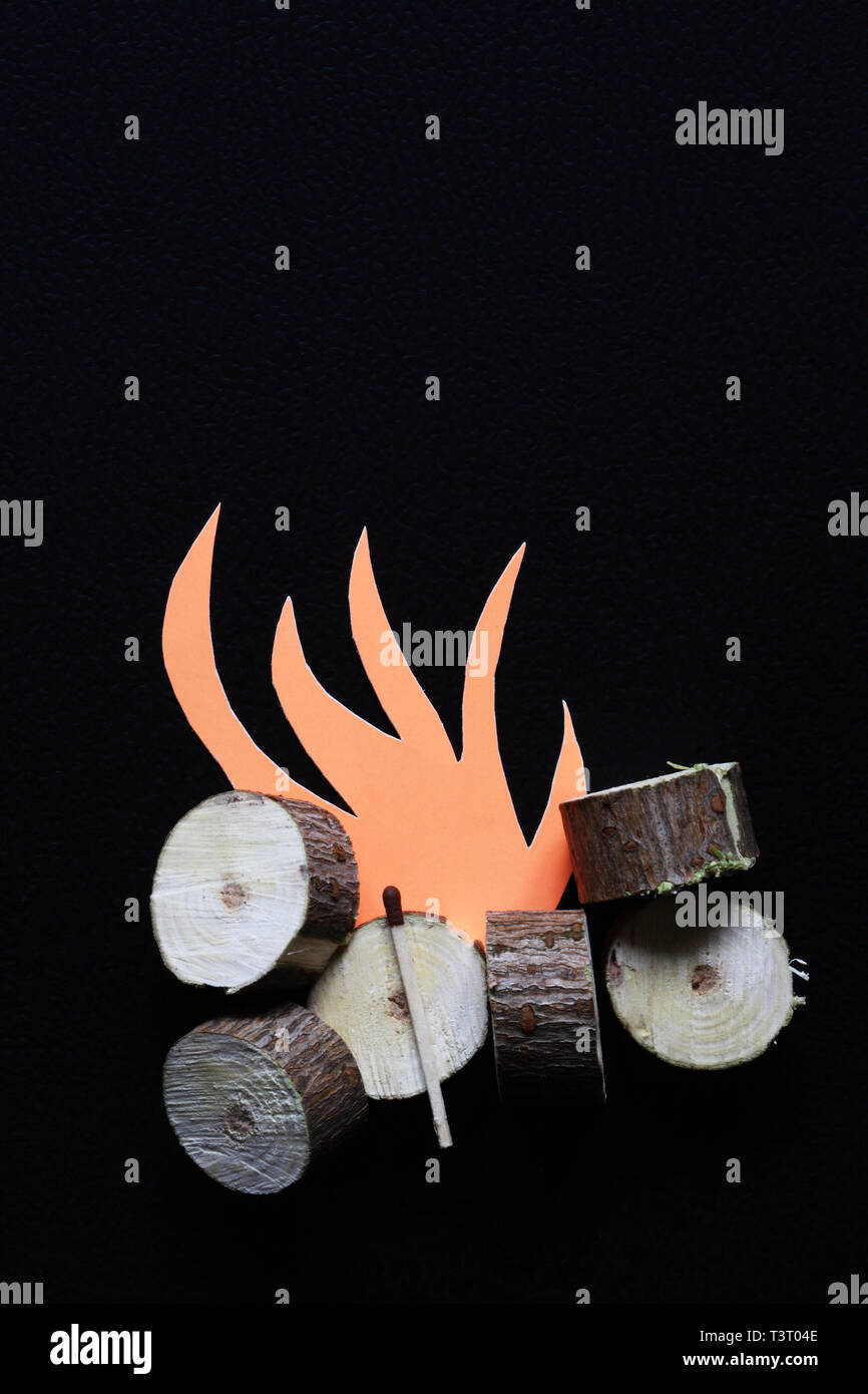 Fire shape cutting from red paper near wood and matchstick Stock Photo ...