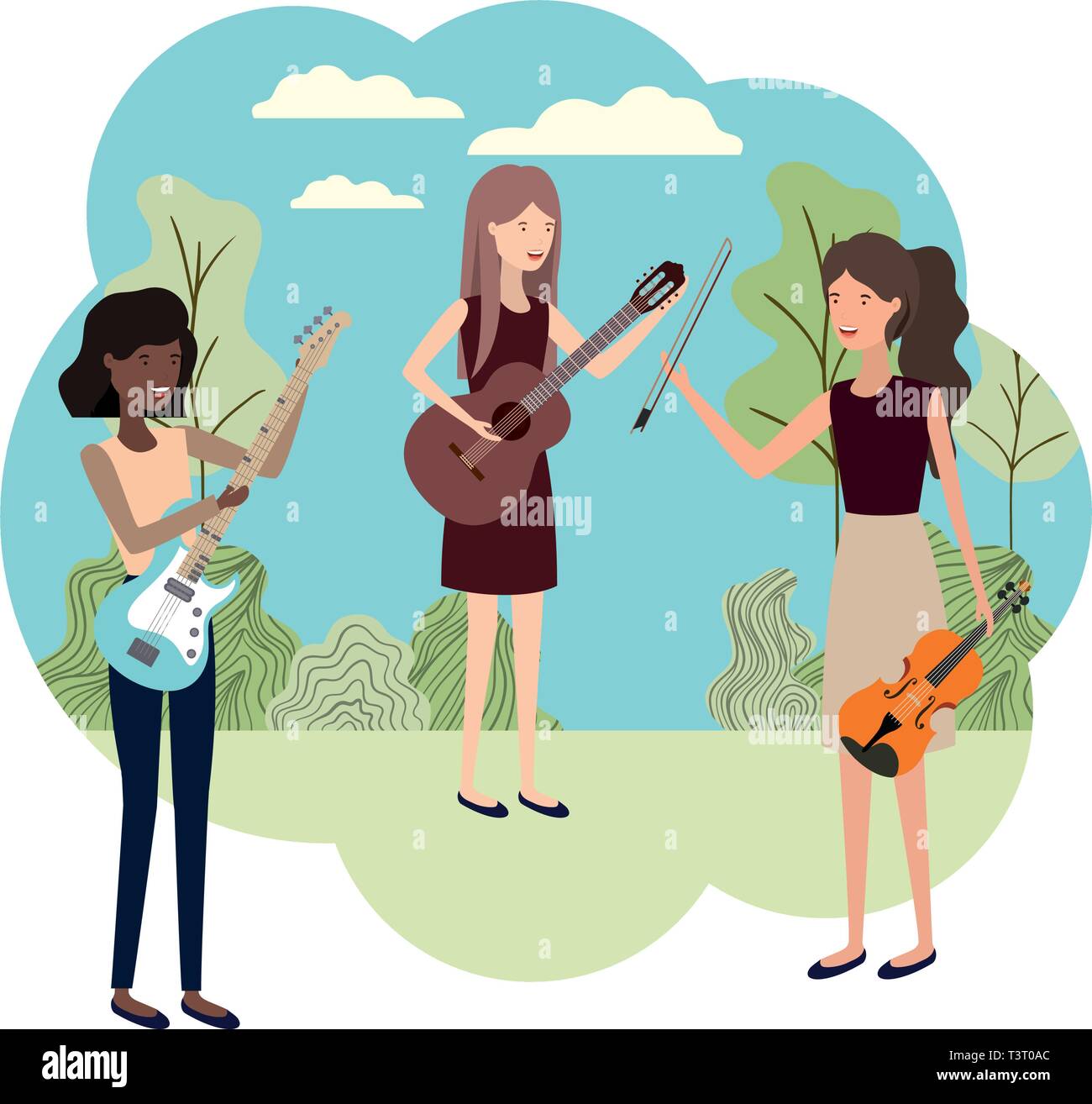 women with musical instruments in landscape Stock Vector Image & Art ...