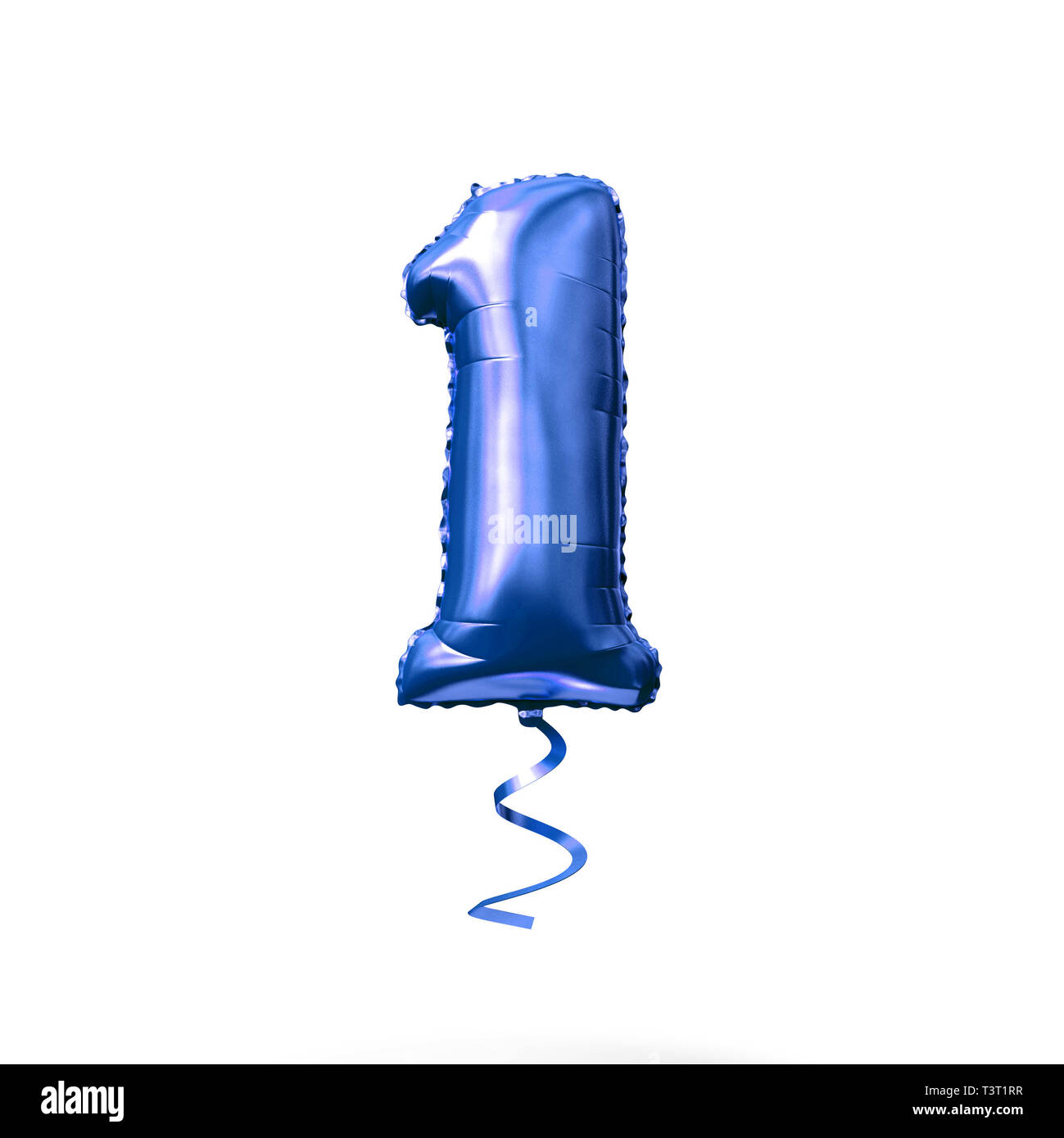 Number 1 blue foil helium balloon isolated on a white background. 3D ...