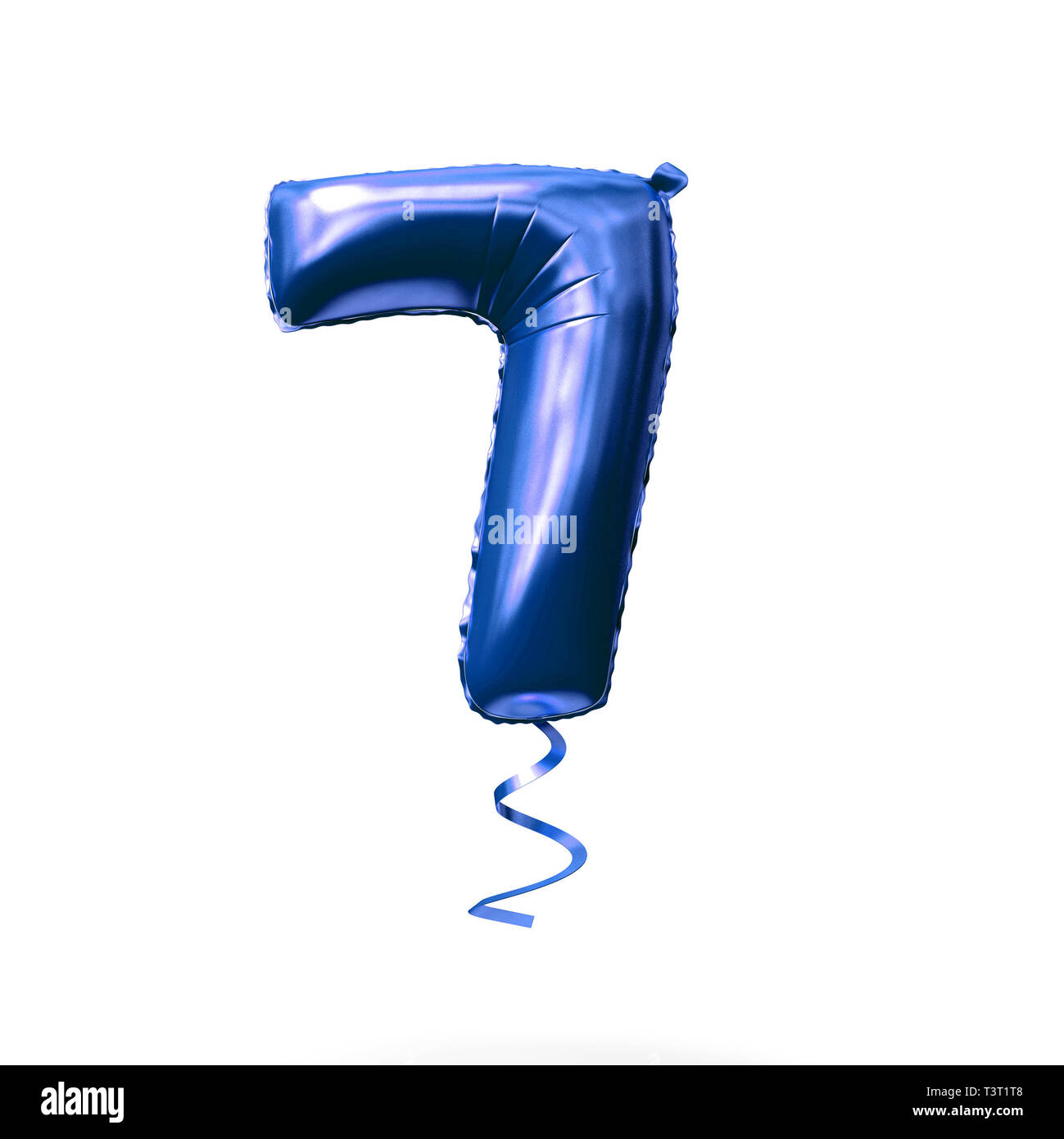 Number 7 blue foil helium balloon isolated on a white background. 3D ...