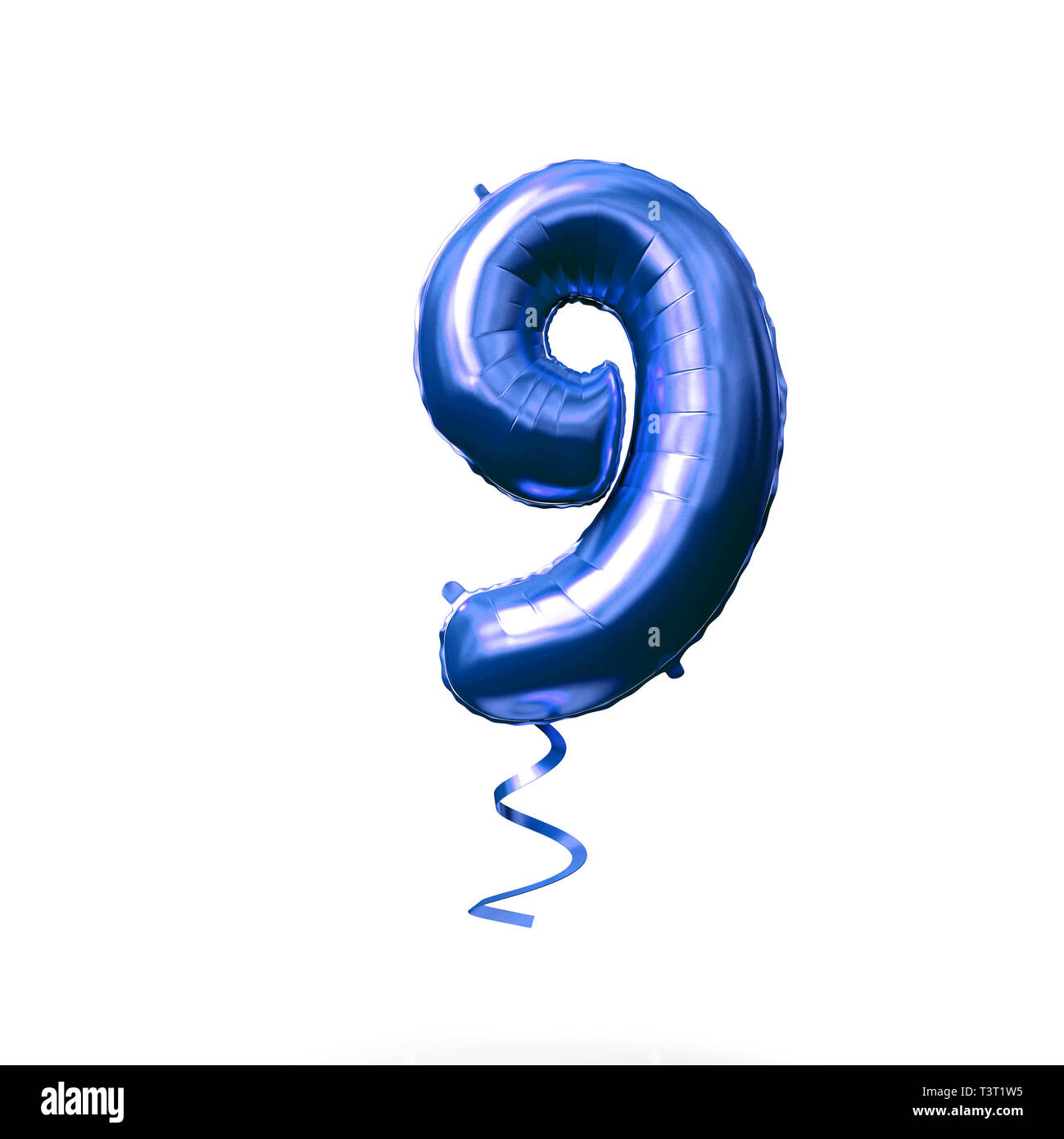 Number 9 blue foil helium balloon isolated on a white background. 3D ...