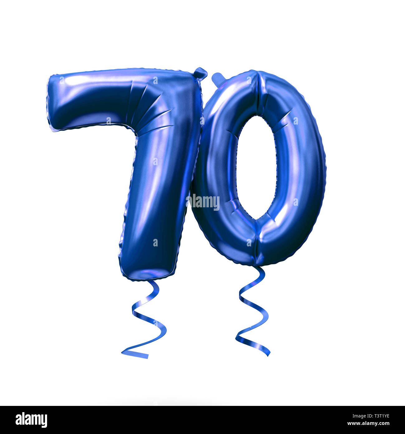 Number 70 blue foil helium balloon isolated on a white background. 3D ...