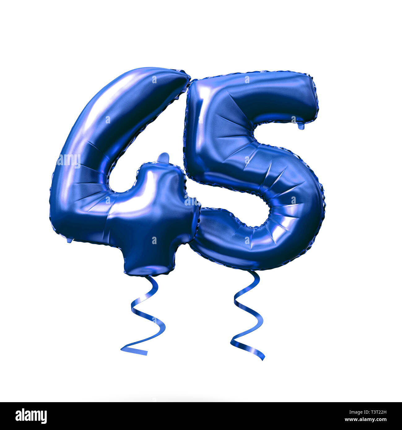 Number 45 blue foil helium balloon isolated on a white background. 3D ...