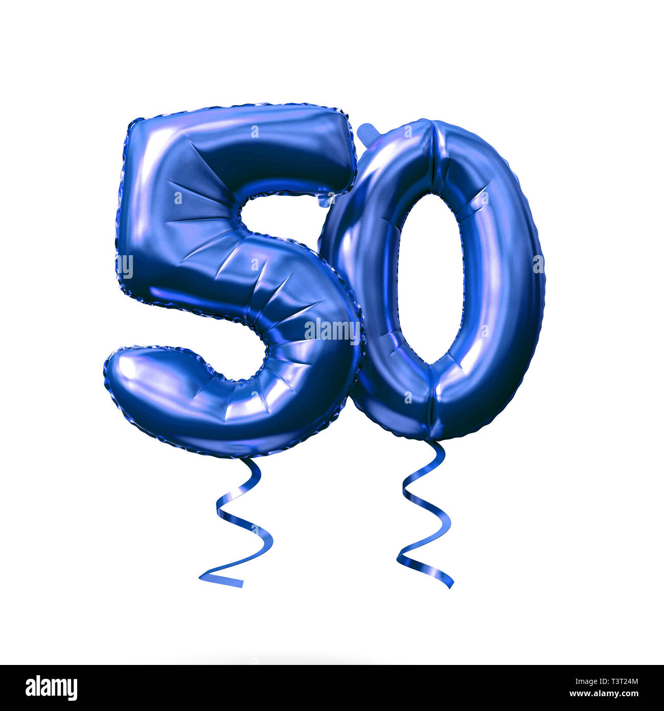 Number 50 blue foil helium balloon isolated on a white background. 3D ...