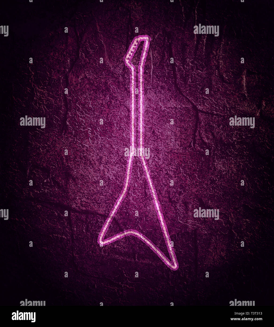 Guitar symbol in thin line style. Element for design. Neon bulb shine ...