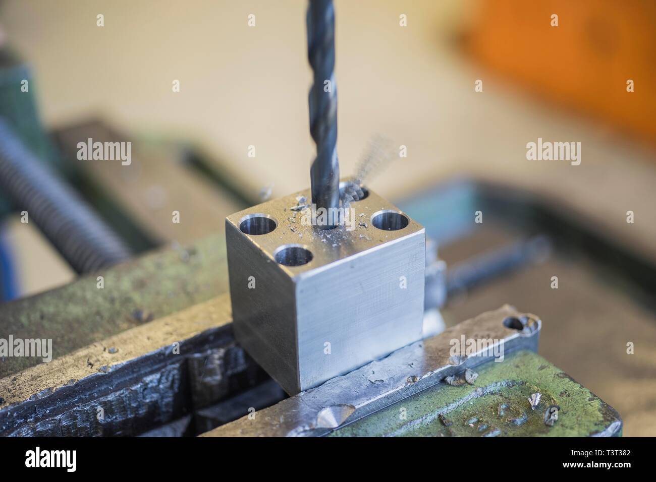 Drilling into a metal workpiece, precision, industry, Germany Stock ...