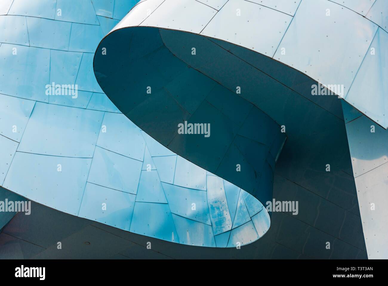 Curved colored facade of the Museum of Pop Culture, MoPOP, detail ...