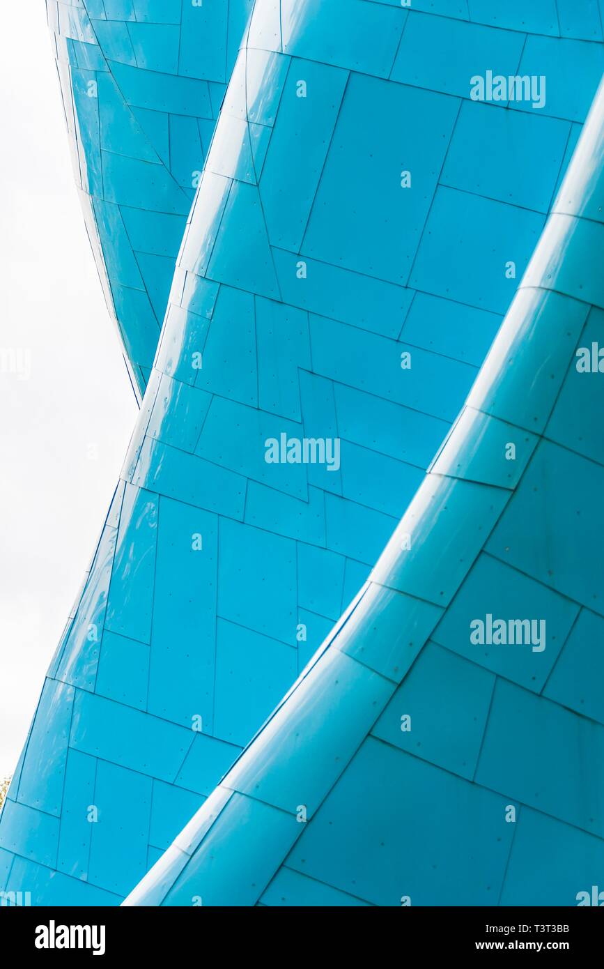 Curved colored facade of the Museum of Pop Culture, MoPOP, detail ...