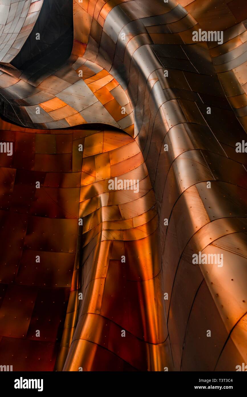 Copper coloured curved facade of the Museum of Pop Culture, MoPOP ...