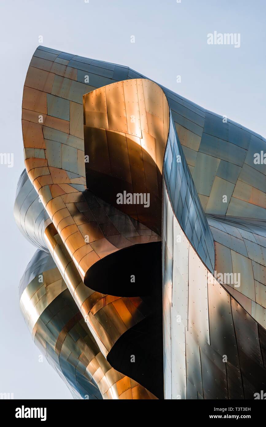 Copper-coloured exterior facade of the Museum of Pop Culture, MoPOP ...