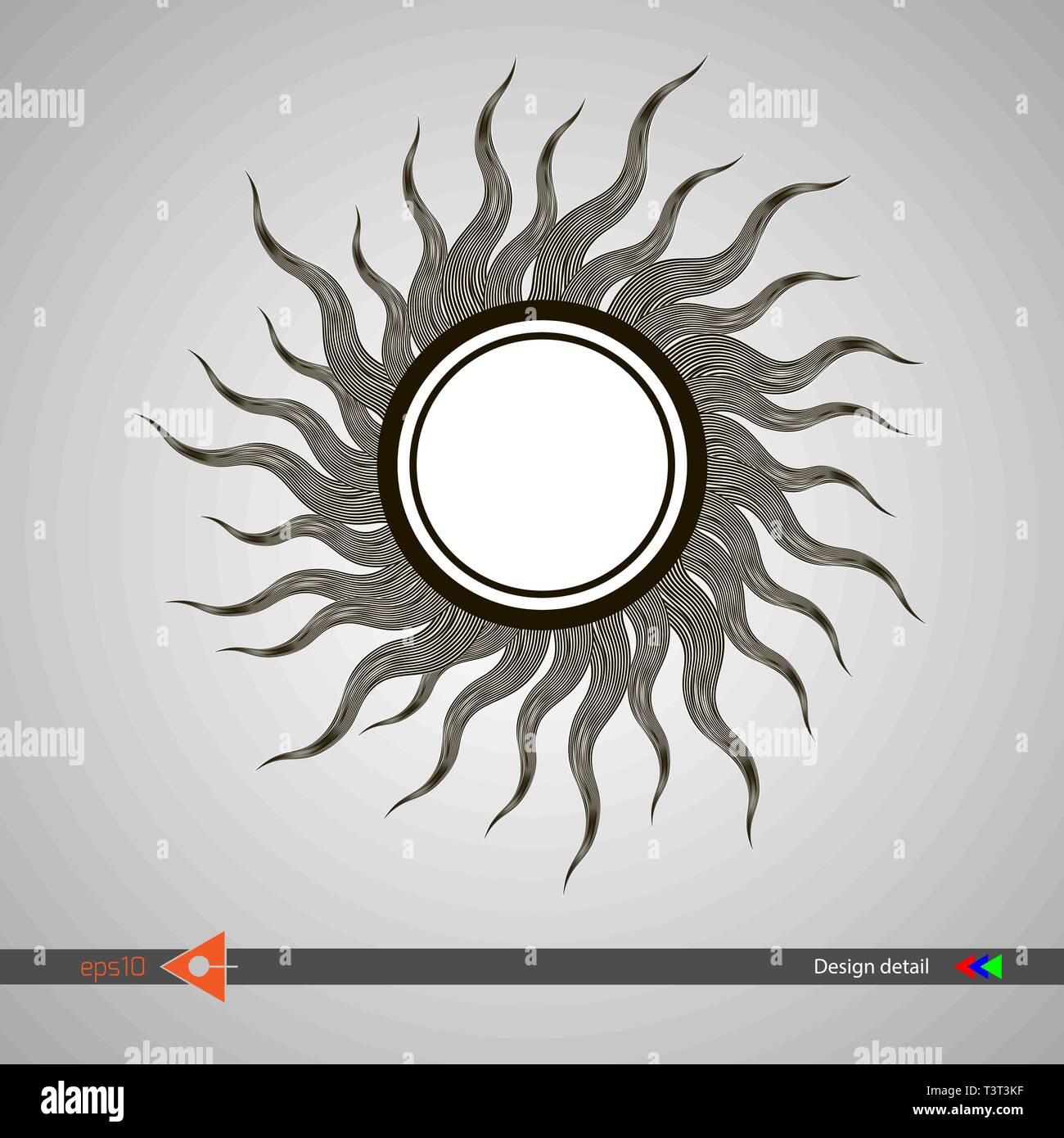 Isolated symmetrical pattern of wavy lines. Abstract round frame ...
