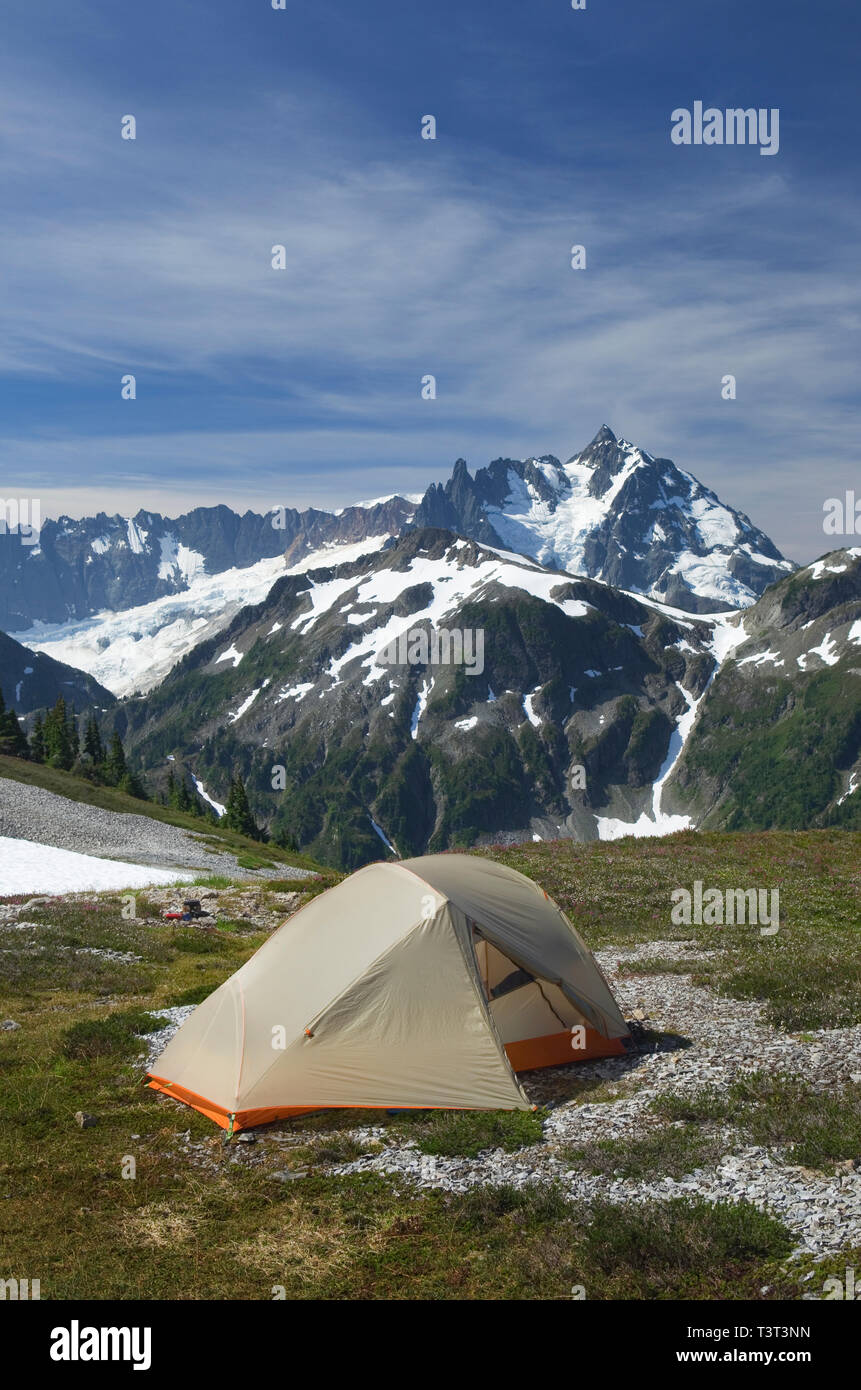 Tent at campsite in remote landscape Stock Photo - Alamy