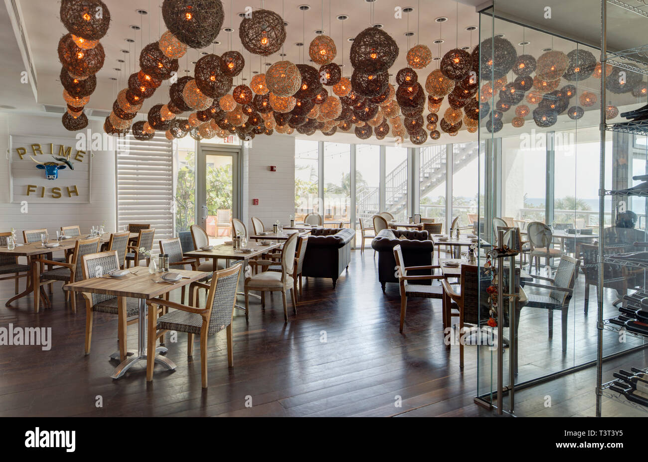 Lanterns over tables in restaurant Stock Photo - Alamy