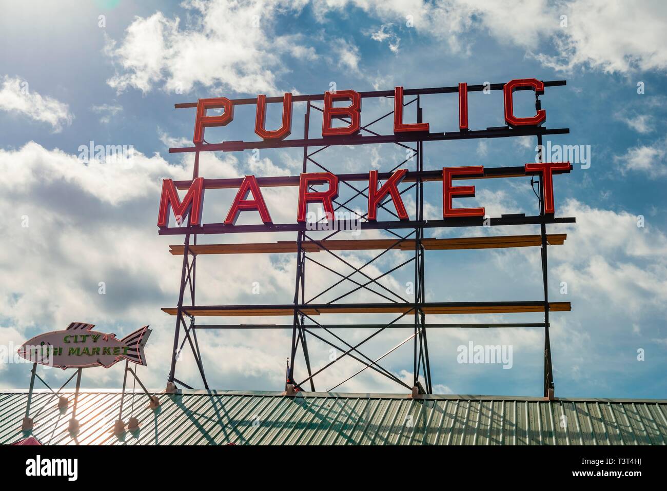 Seattle public market sign hi-res stock photography and images - Alamy