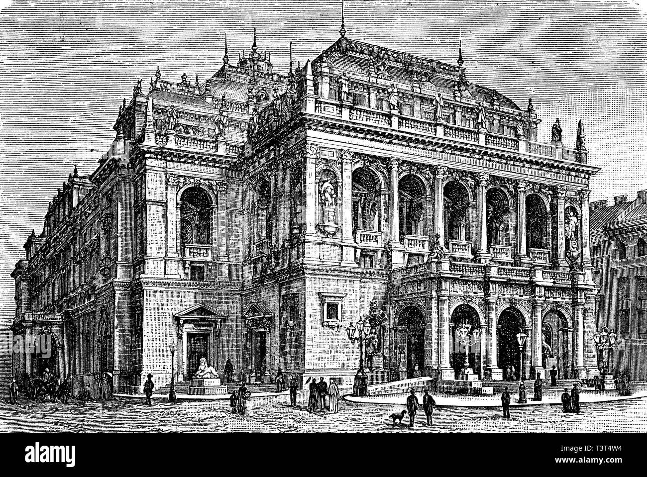 Opera building at Budapest, 1880, historical woodcut, Hungary Stock ...