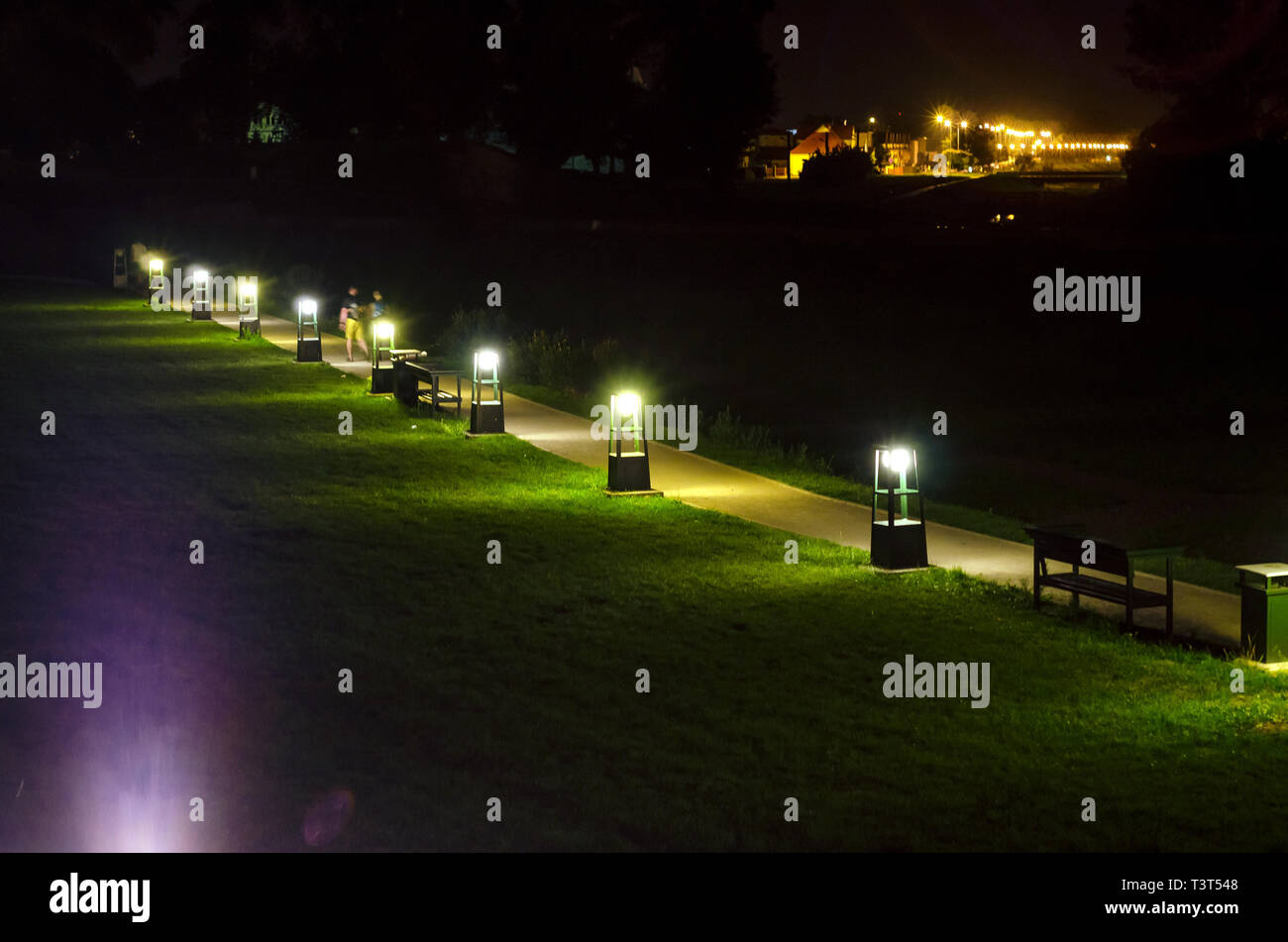 Decorative night lighting in the park, lights, paths Stock Photo - Alamy
