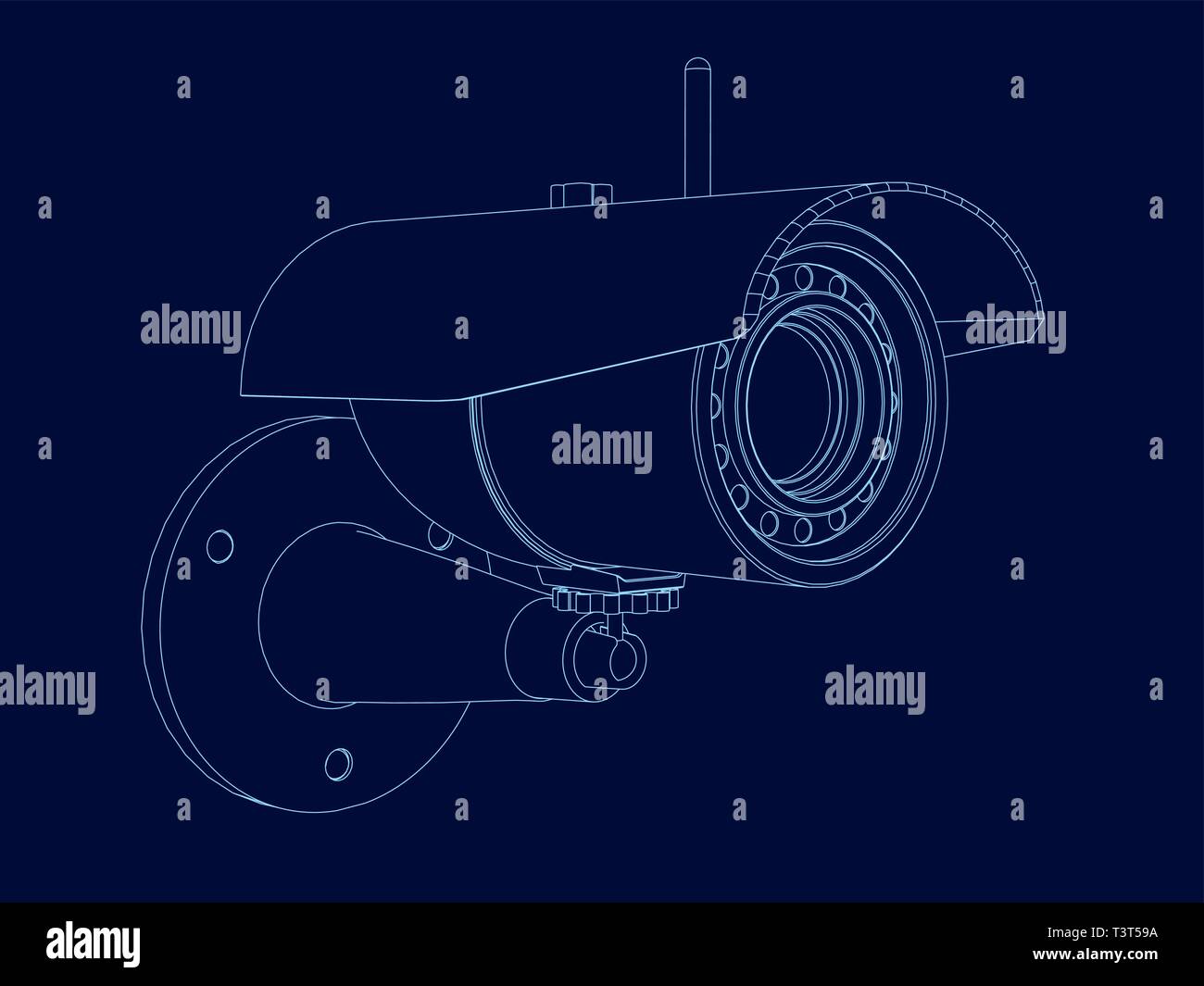 Wireframe camera frame. Isometric view. Contour of the surveillance ...