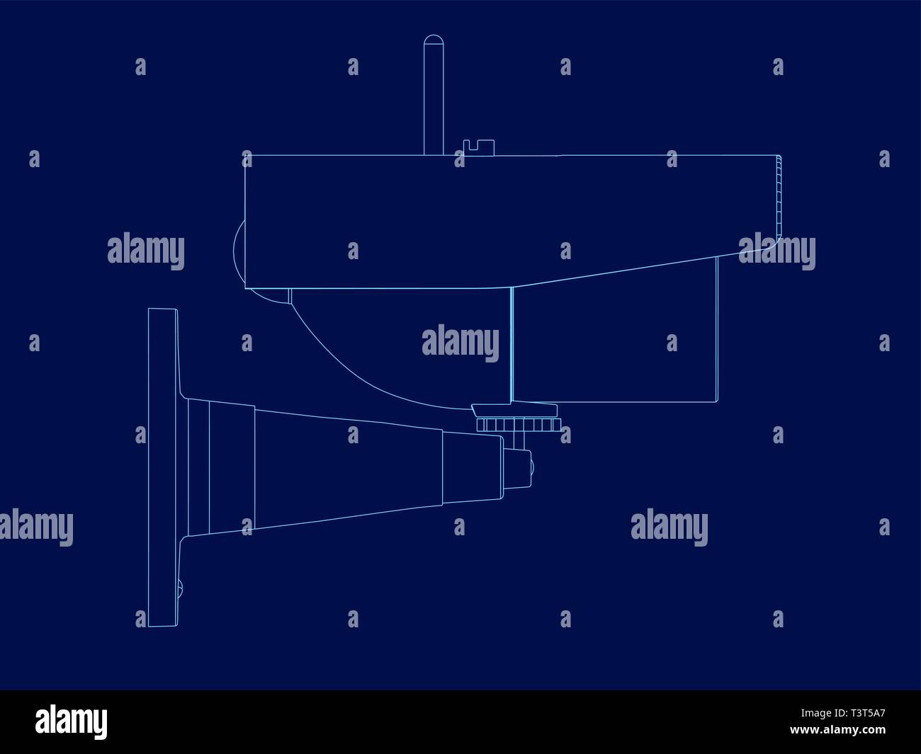 Wireframe camera frame. Side view. Contour of the surveillance camera ...