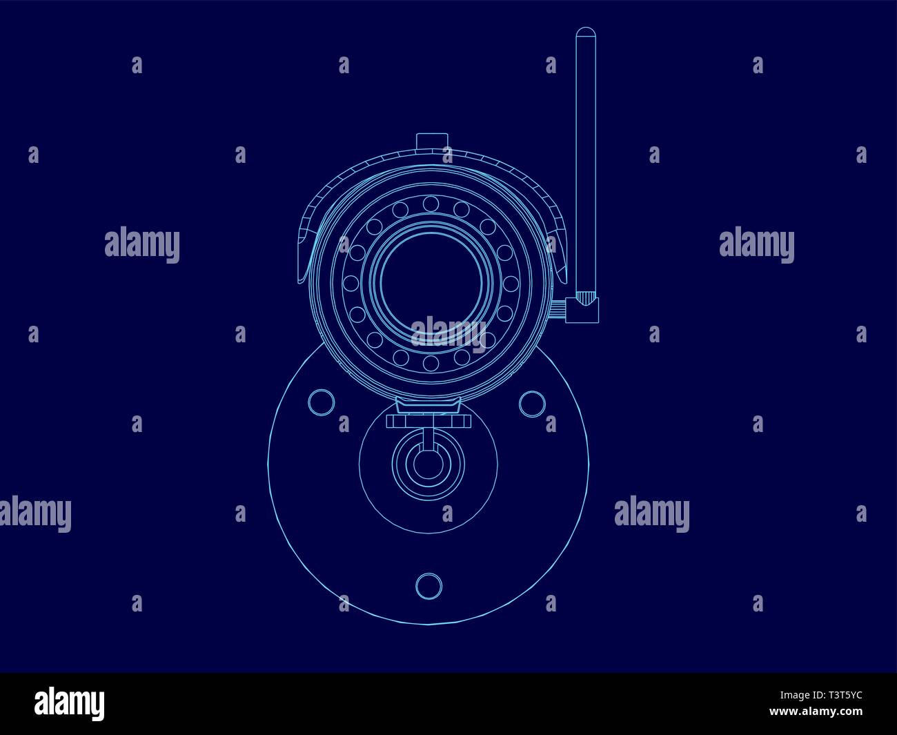 Wireframe camera frame. Front view. Contour of the surveillance camera ...