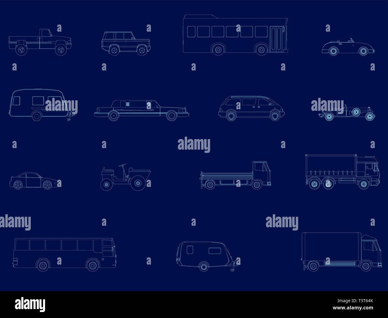 Set with contours of cars. Side view. Vector illustration Stock Vector ...