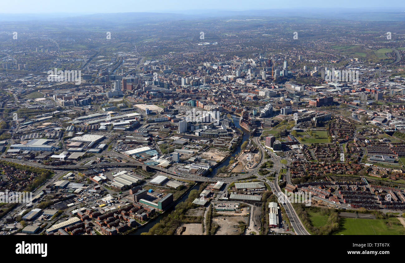 aerial view of Leeds city centre from over the Cross Green area Stock ...