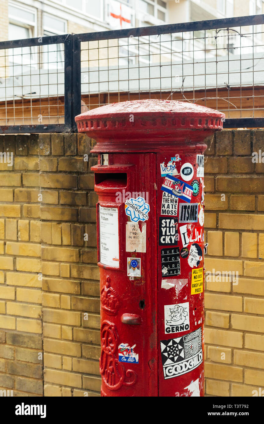 London/UK - July 22 2018: Red british pillar box with aperture for mail ...