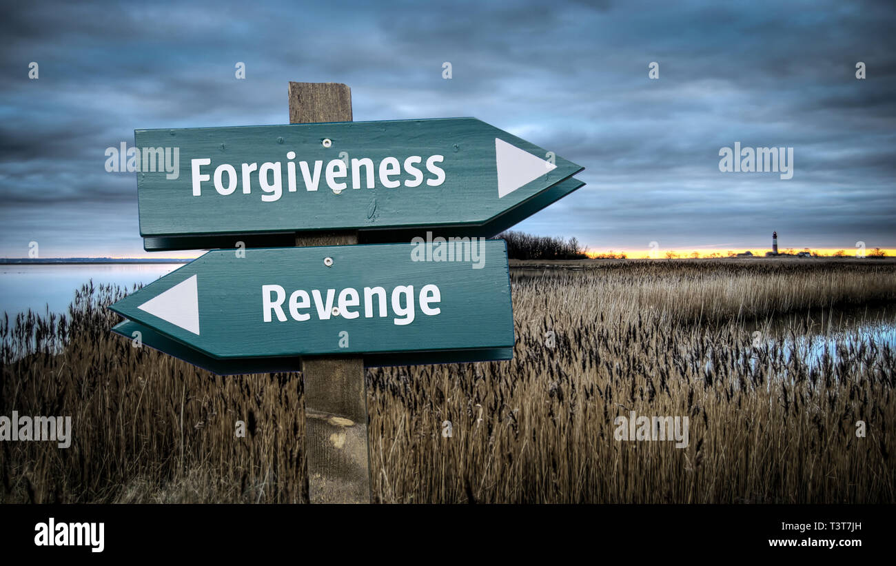Street Sign Forgiveness versus Revenge Stock Photo - Alamy