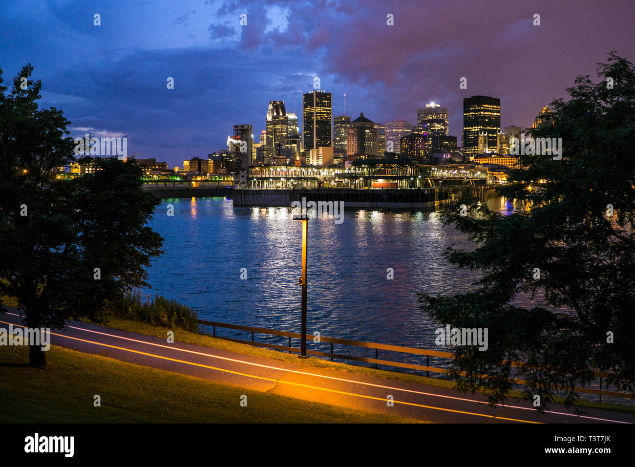 Montreal downtown skyline night time photography hi-res stock ...
