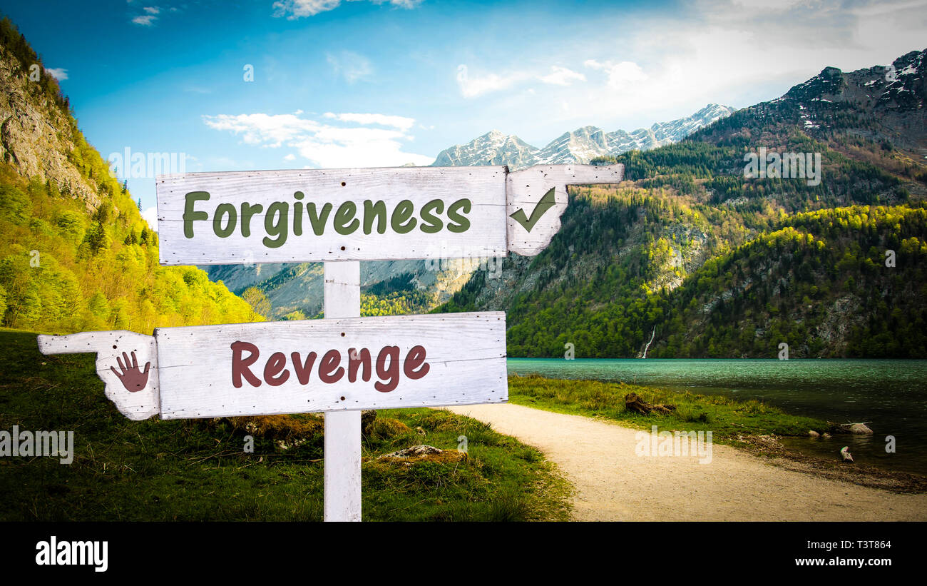 Street Sign Forgiveness versus Revenge Stock Photo - Alamy