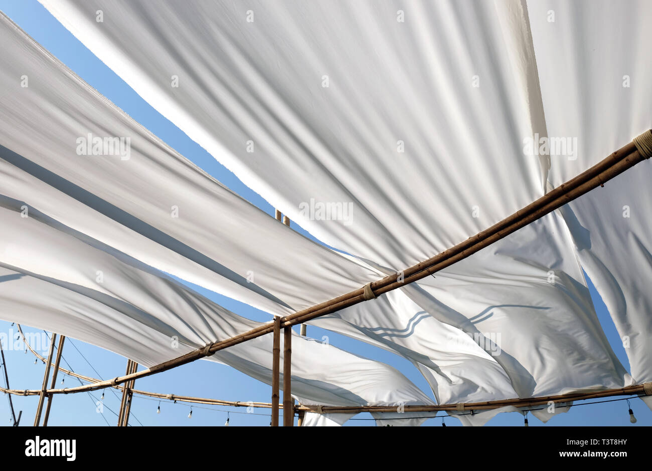 white white fabric texture wind blowing background, texture of flying ...