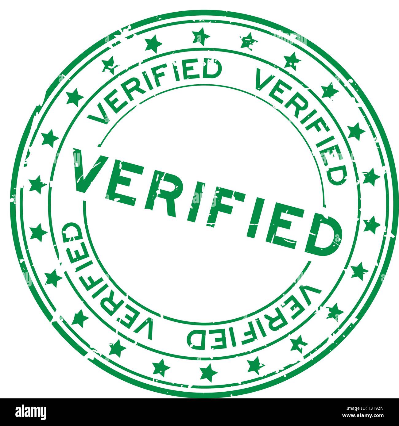 Grunge green verified word with star icon round rubber seal stamp on ...