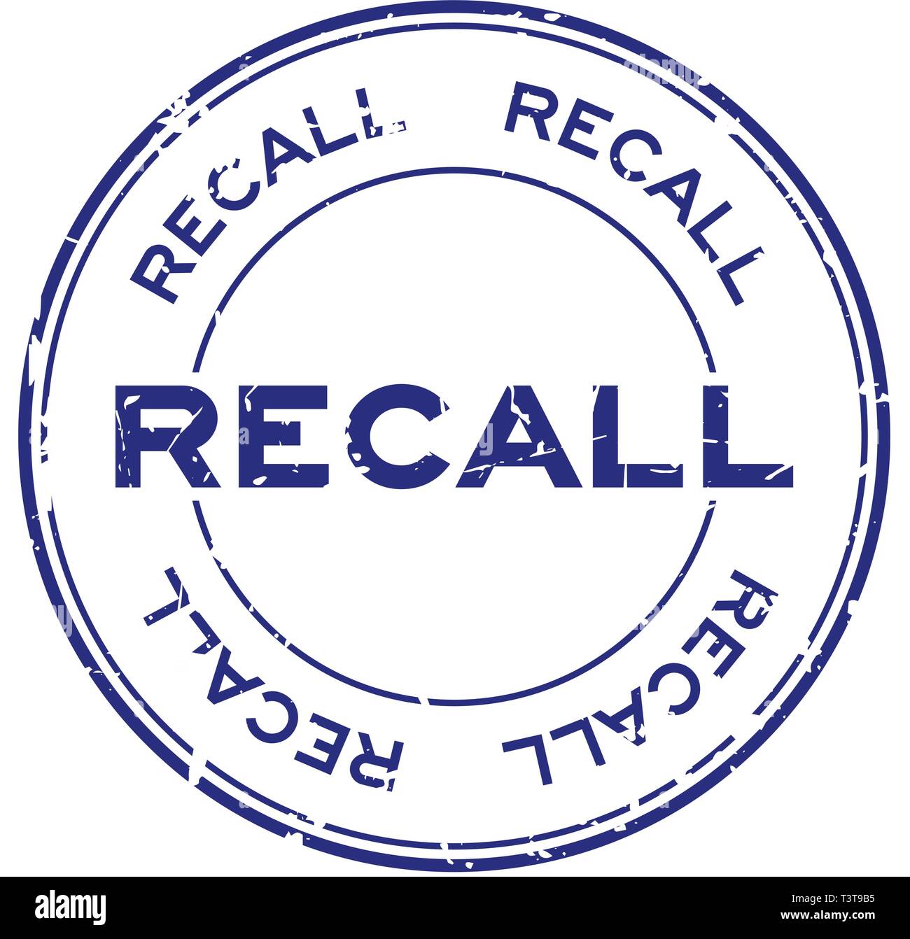 Grunge blue recall round rubber seal stamp on white background Stock ...
