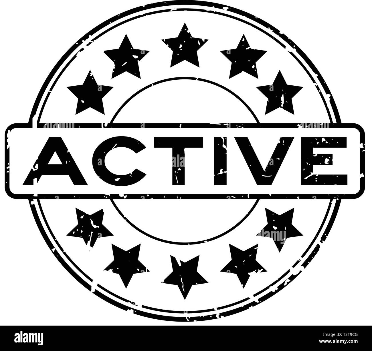 Grunge black active word with star icon round rubber seal stamp on ...