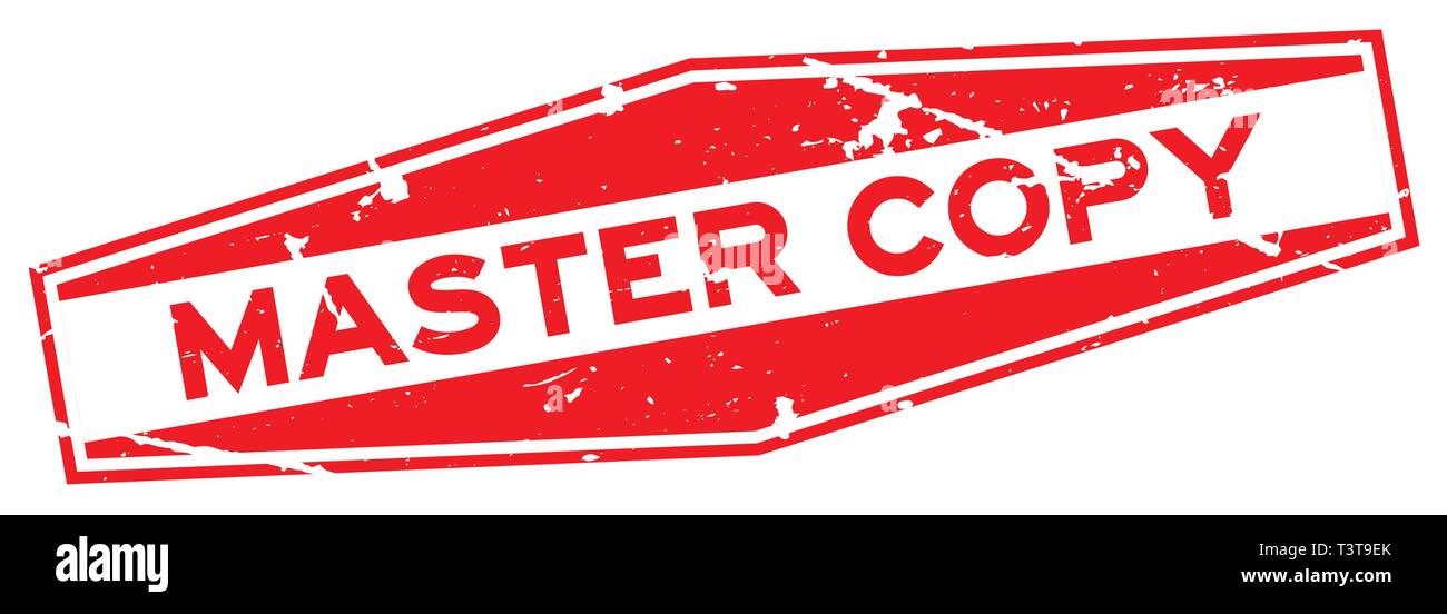 Grunge red master copy word hexagon rubber seal stamp on white ...