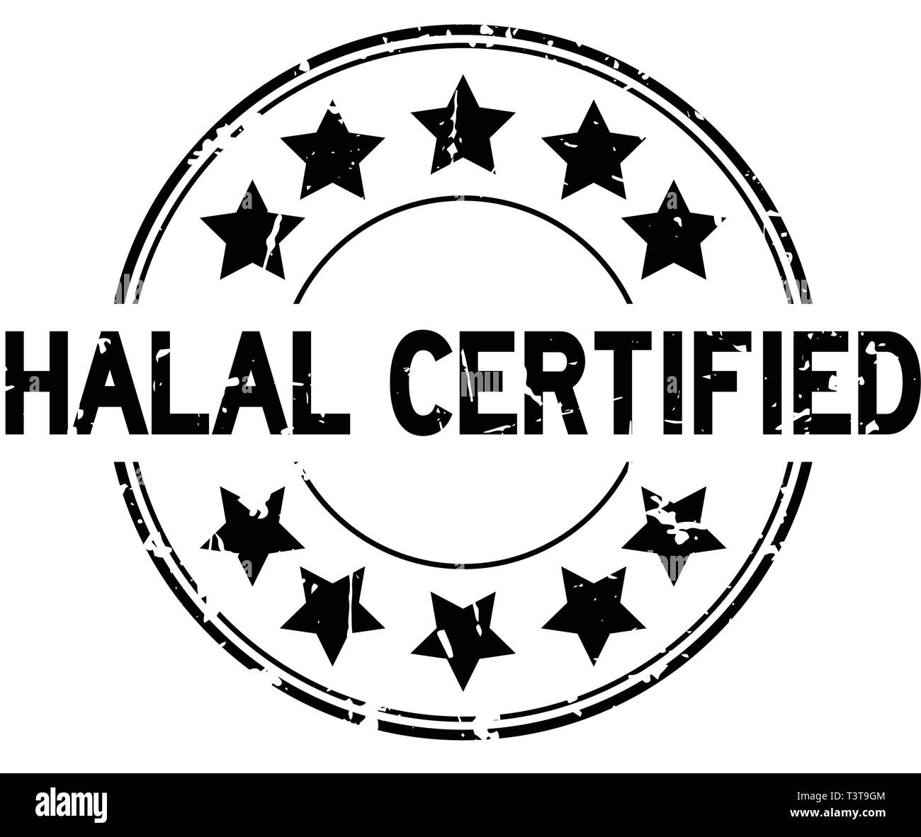 Grunge black halal certified word with star icon round rubber seal ...