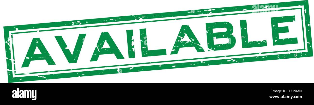 Grunge green available word square rubber seal stamp on white ...