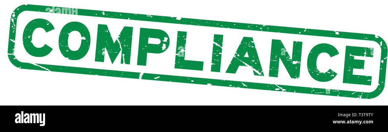 Grunge green compliance word square rubber seal stamp on white ...