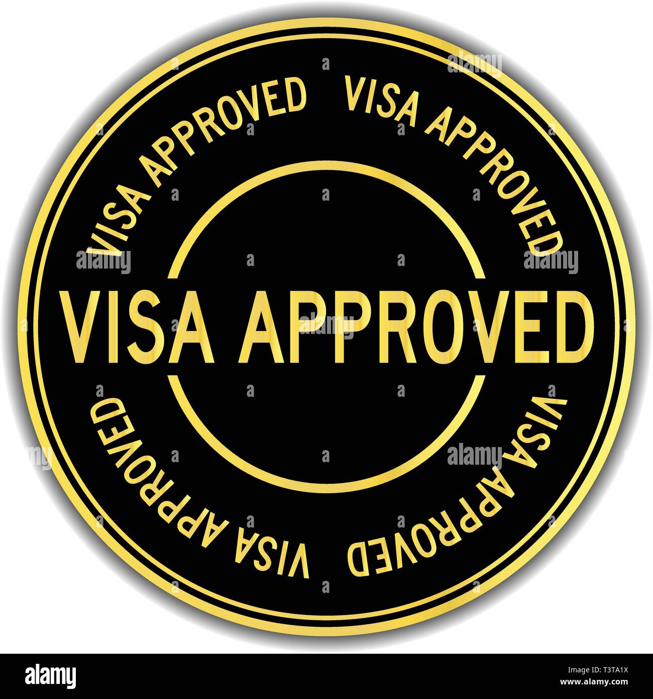 Black and gold color sticker in word visa approved on white background ...