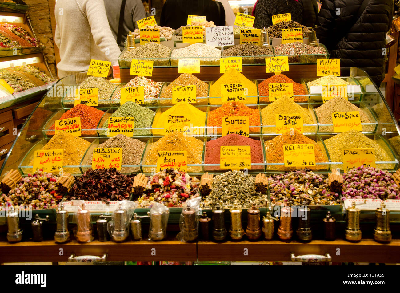 Istanbul, Turkey, March 07, 2019: In front of store selling colorful ...