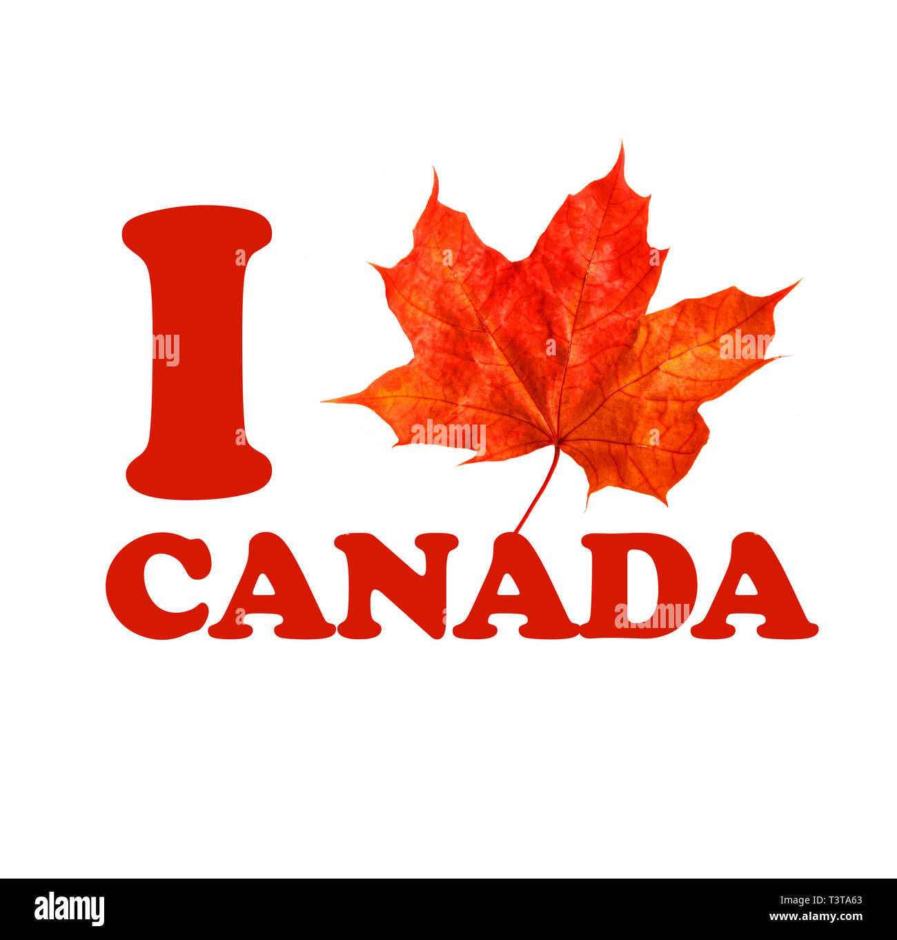 Canada logo with maple leaf. I Love Canada Stock Photo - Alamy